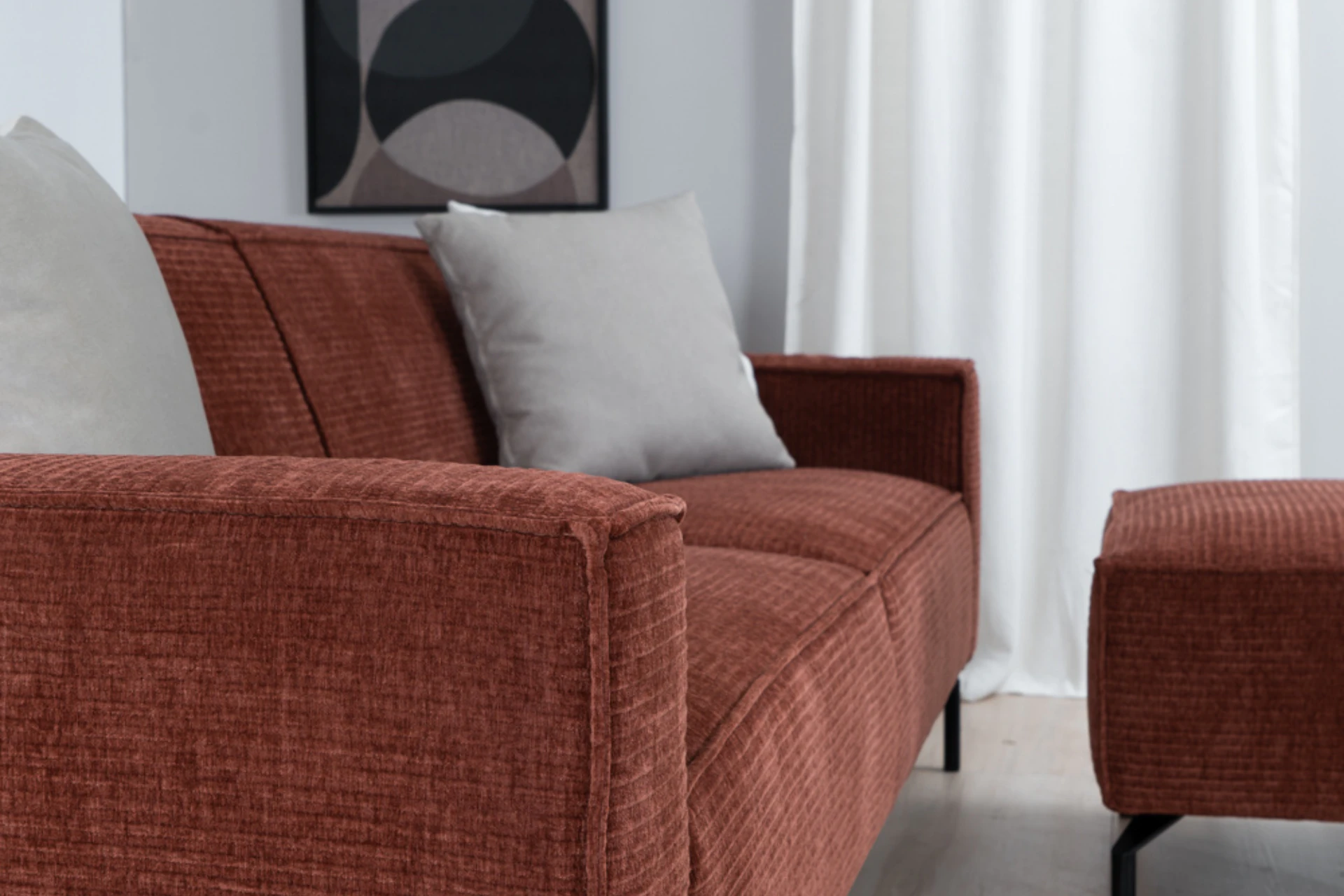 Luwes 3Z RIB | modern sofa in rib fabric with metal